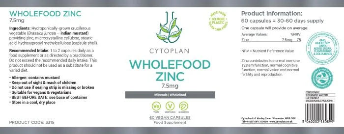 Wholefood Zinc (60 Capsules) – Good Living Nutrition